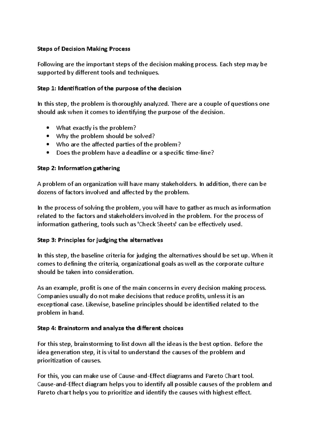 Steps of Decision Making Process - Steps of Decision Making Process ...