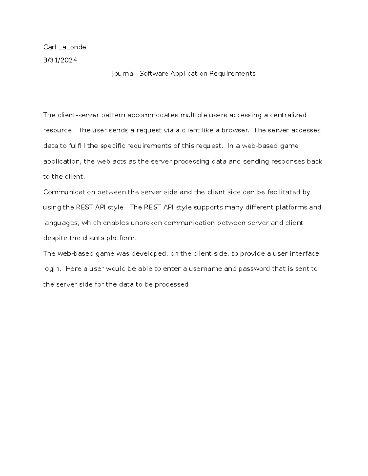 Journa Software Application Requirements - Carl LaLonde 3/31/ Journal ...
