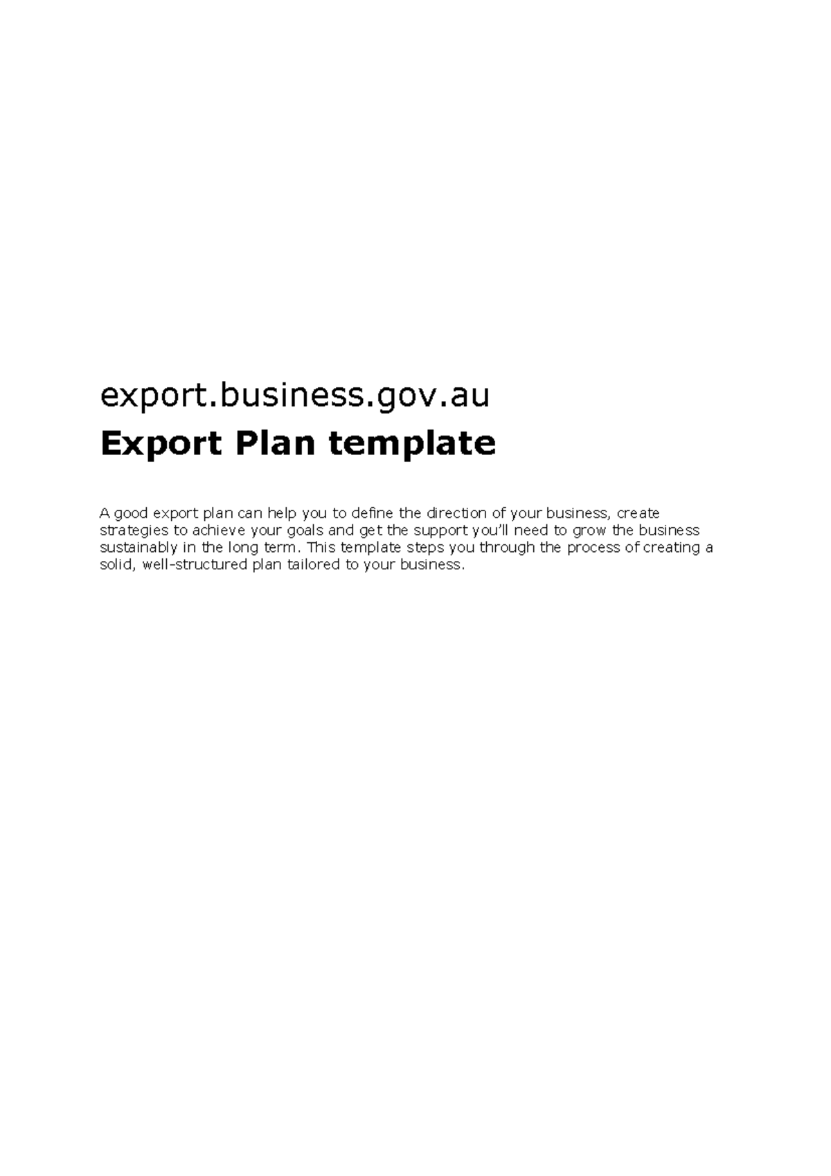 Strategy Management - Export plan template - export.business.gov Export ...