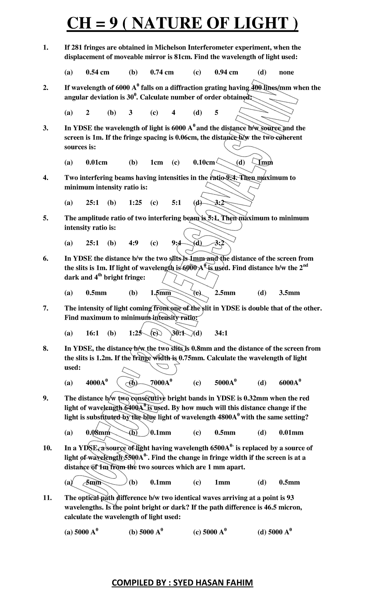 Physics Nature of light Best Mcqs - anatomy - Studocu