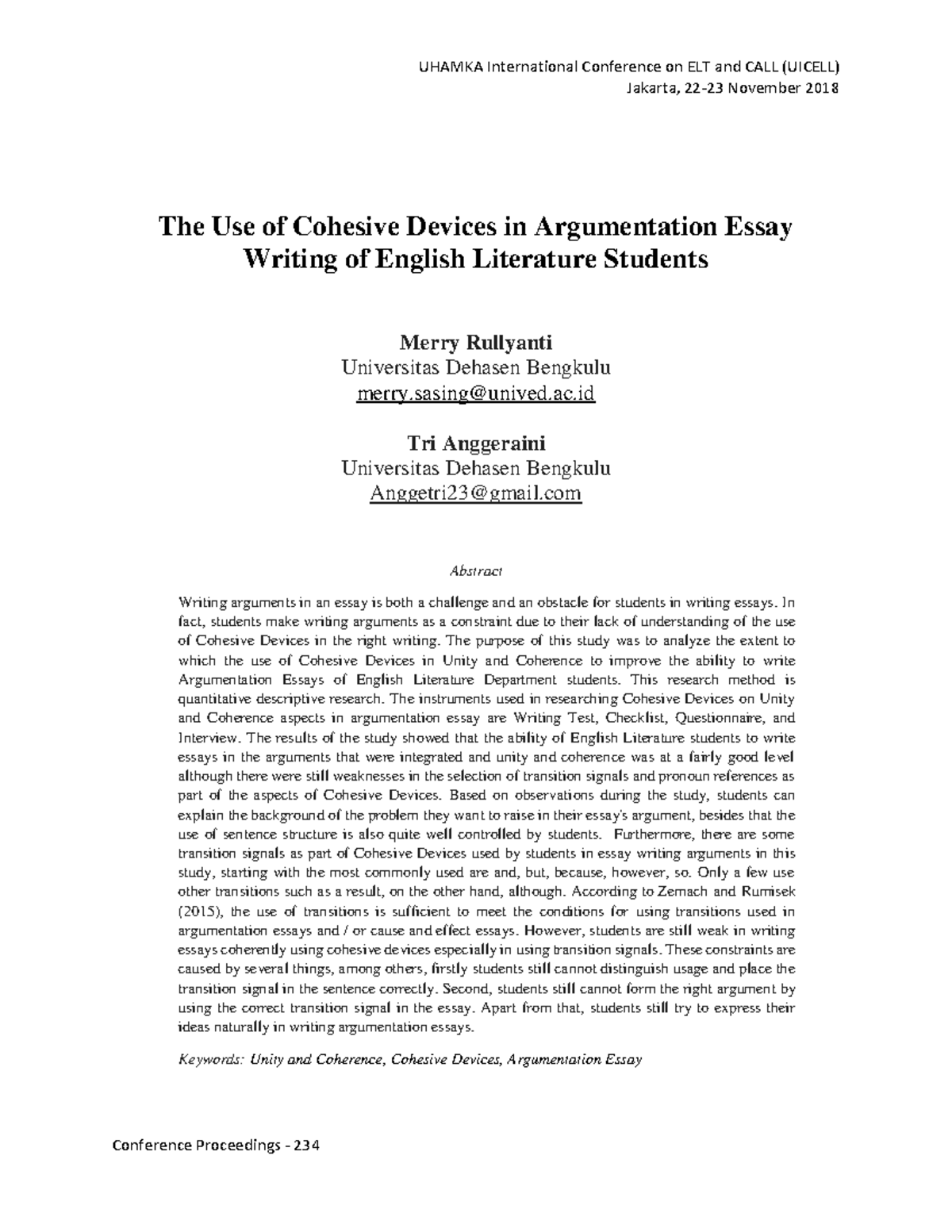 The Use of Cohesive Devices in Argumentation Essay Writing of English ...