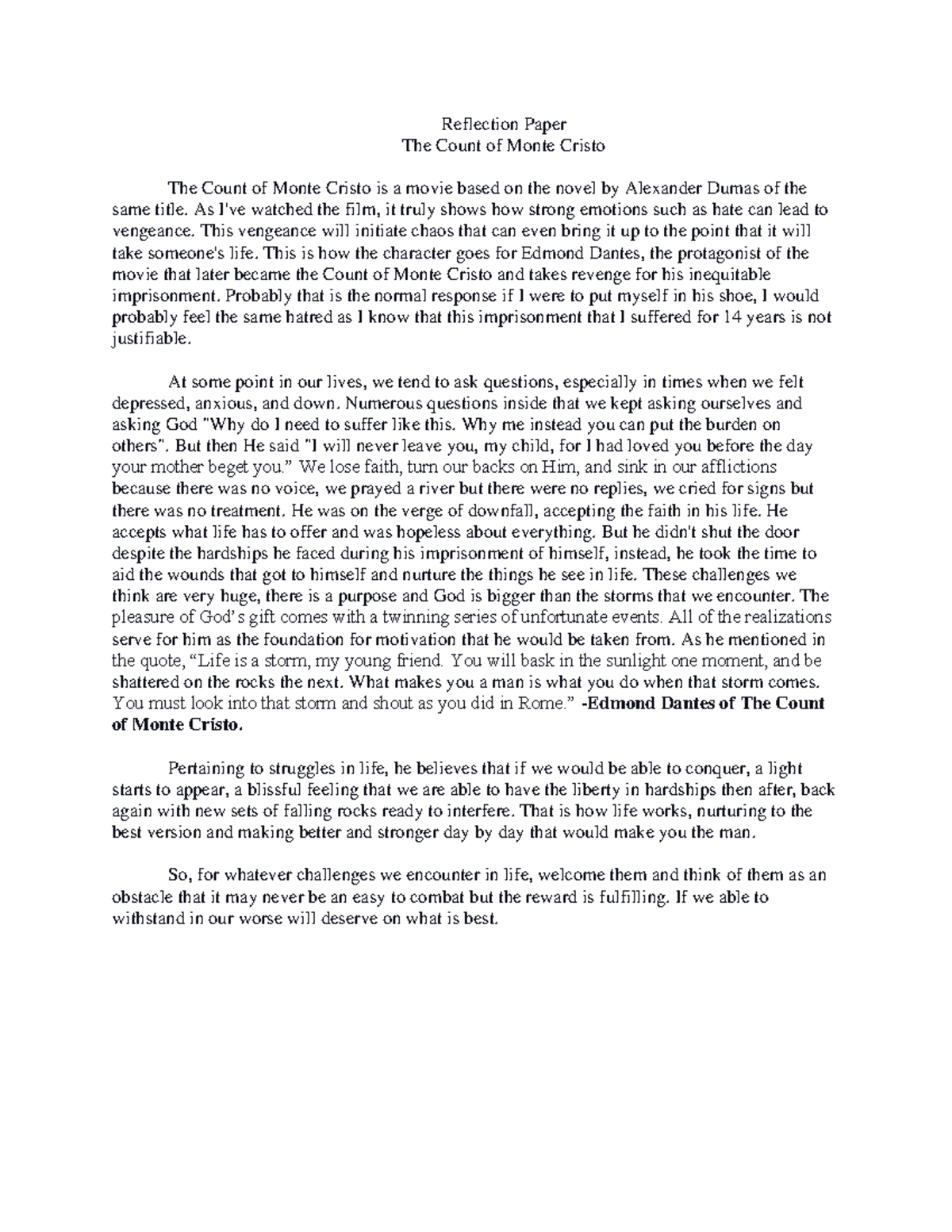 Reflection Paper Life And Works of Rizal - Reflection Paper The Count ...