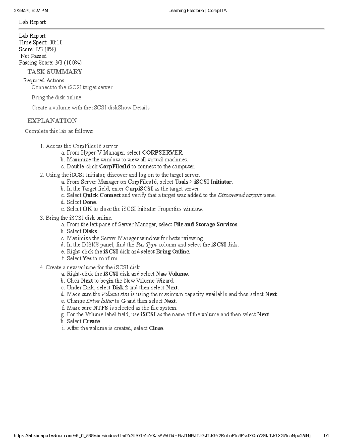 8.1.4 Configure an i SCSI Initiator - 2/29/24, 9:27 PM Learning ...