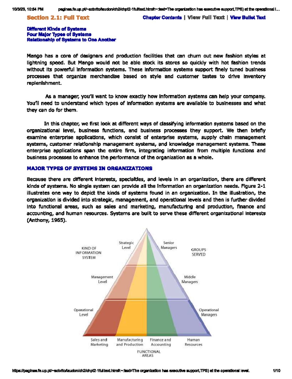 MIS MAJOR TYPES OF SYSTEMS IN ORGANIZATIONS - Business - Studocu