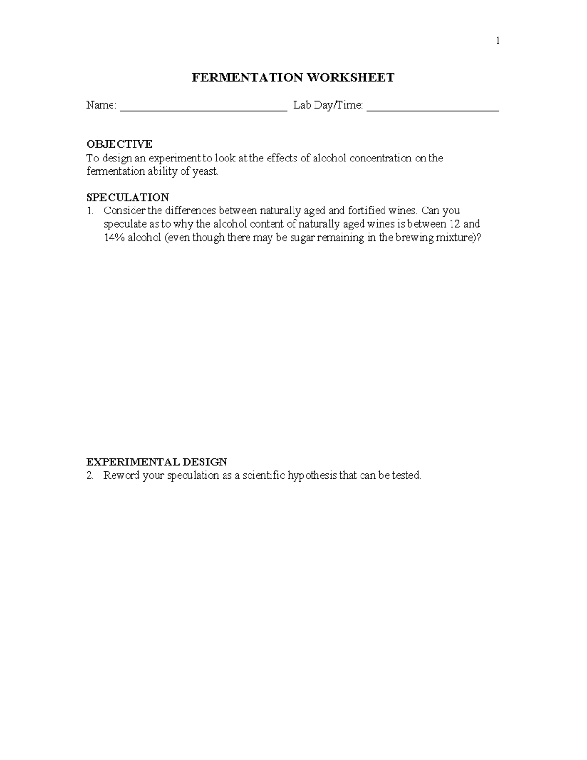 Fermentation WS - Communications - FERMENTATION WORKSHEET Name ...