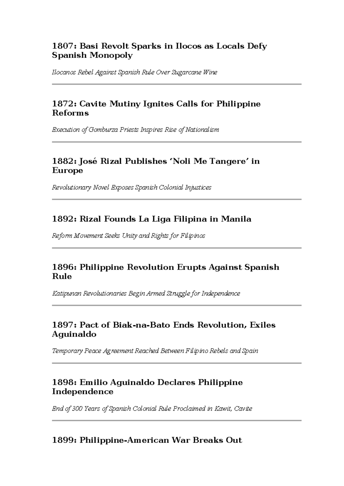 Major Events from the 19th Century - 1807: Basi Revolt Sparks in Ilocos ...