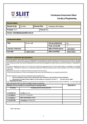 Screw jack Laboratory Experiment - ####### Continuous Assessment Cover ...