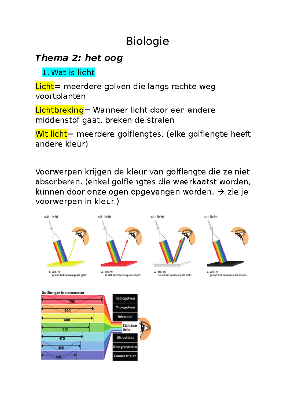 Biologie, het oog - Biologie Thema 2: het oog Wat is licht Licht ...