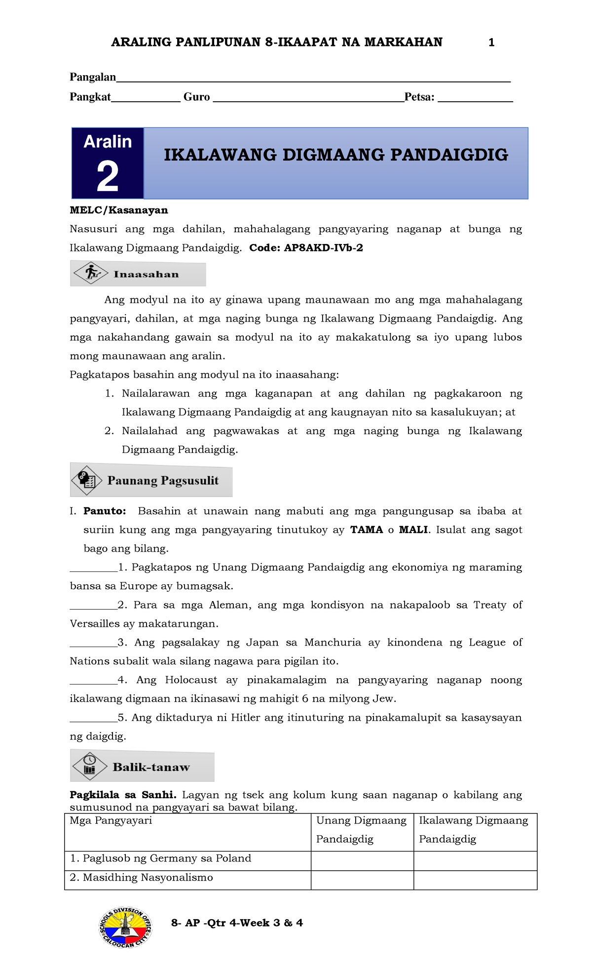 AP8 Q4 W3 4 - Summary BS Psychology - - Studocu