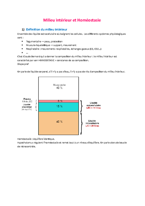 Milieu intérieur - cours complet - CHAPITRE I : LE MILIEU INTERIEUR 1 ...