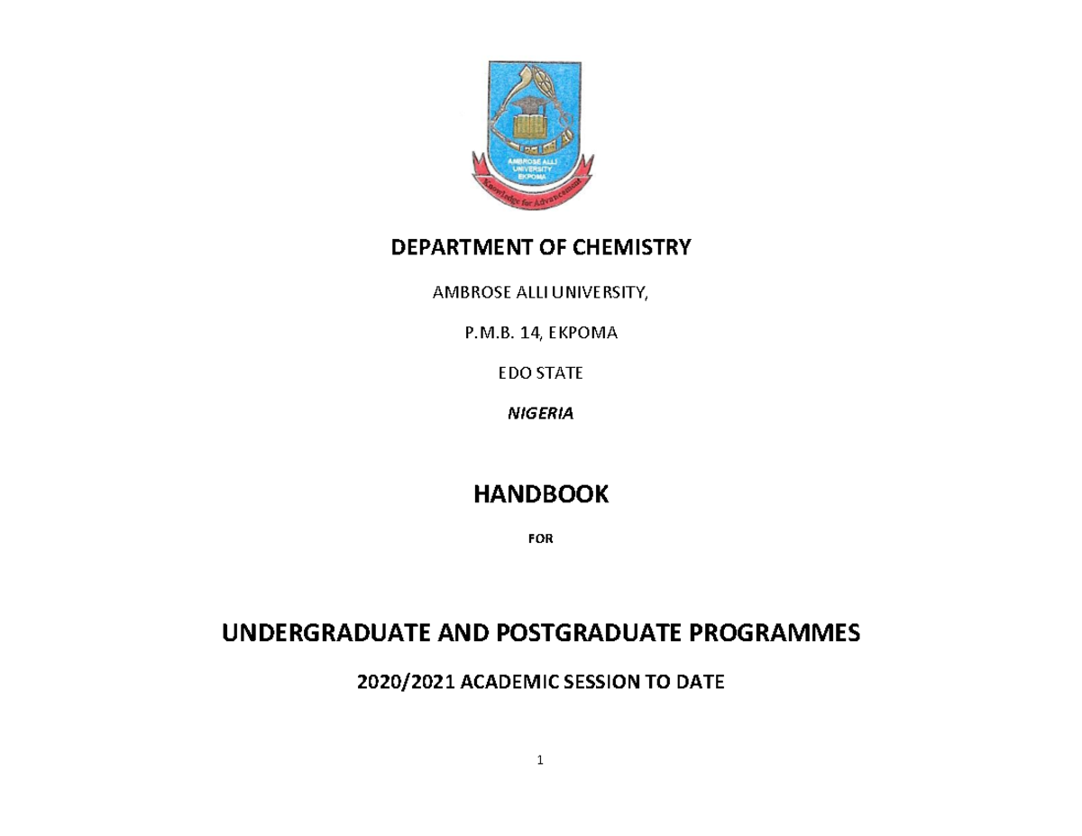 Department OF Chemistry Handbook - DEPARTMENT OF CHEMISTRY AMBROSE ALLI ...