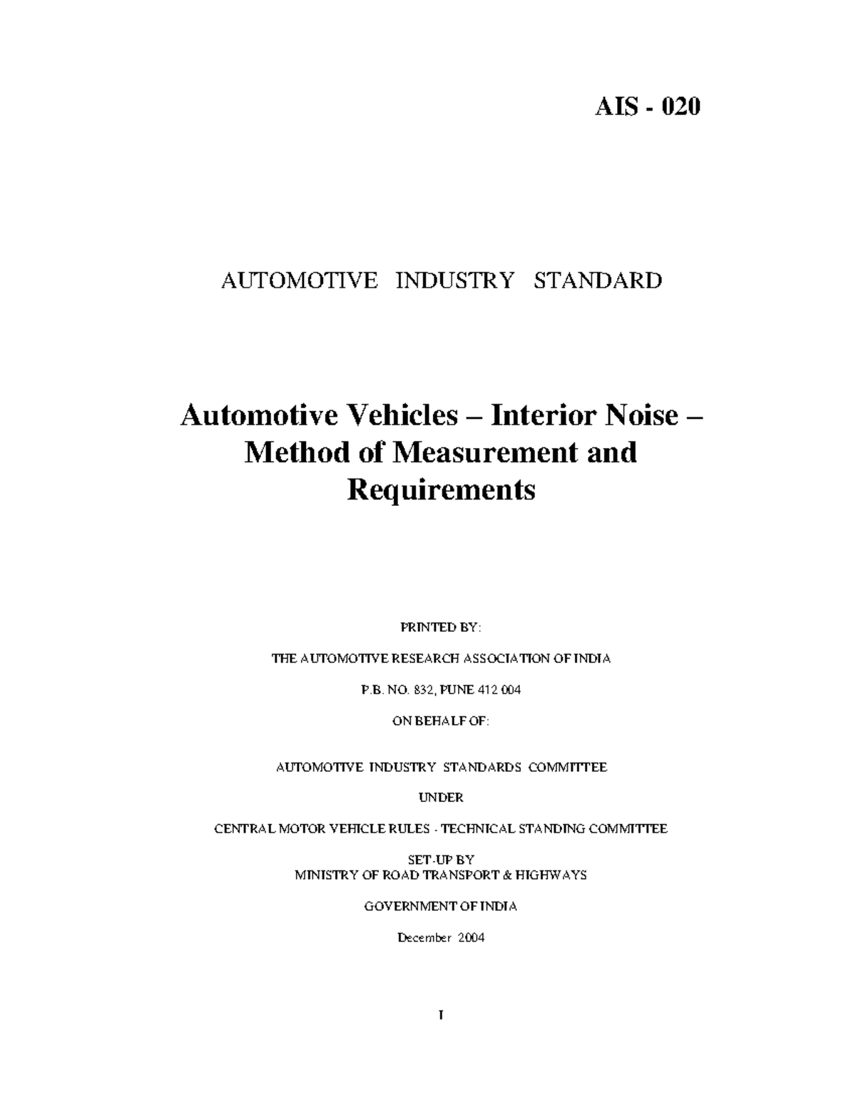 Vehicle noise and vibration notes - AUTOMOTIVE INDUSTRY STANDARD ...
