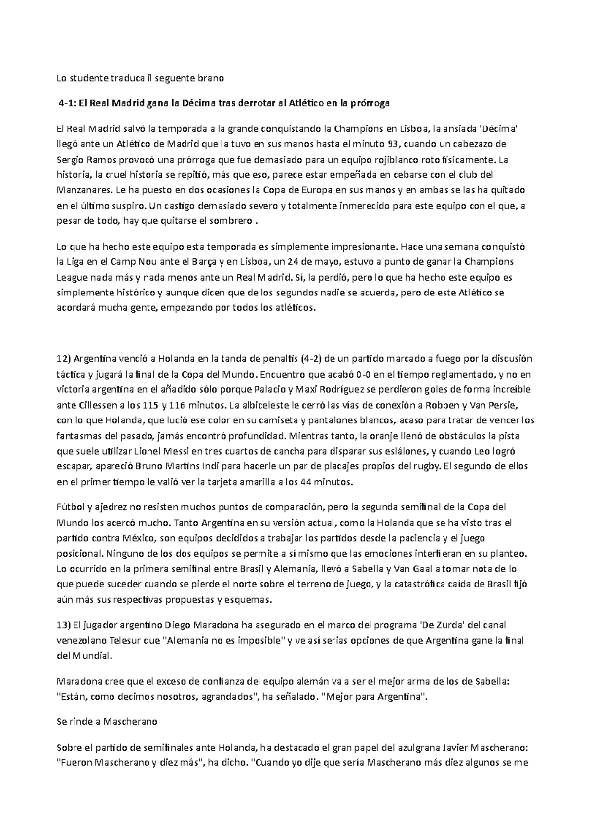 Trad. sportiva - Esempio testo da tradurre per esame scritto di Lingua ...