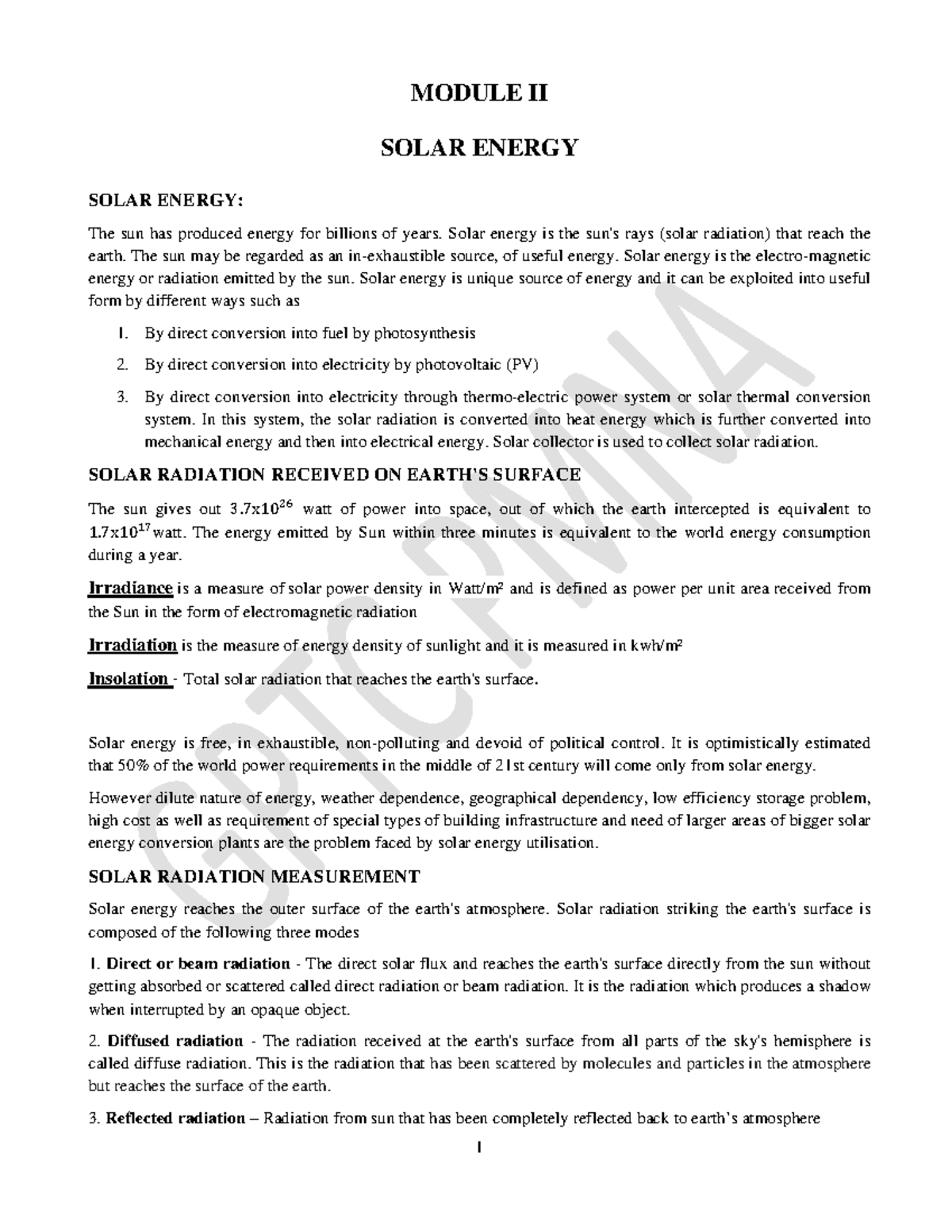 Module 2 - Solar Energy. - MODULE II SOLAR ENERGY SOLAR ENERGY: The sun ...