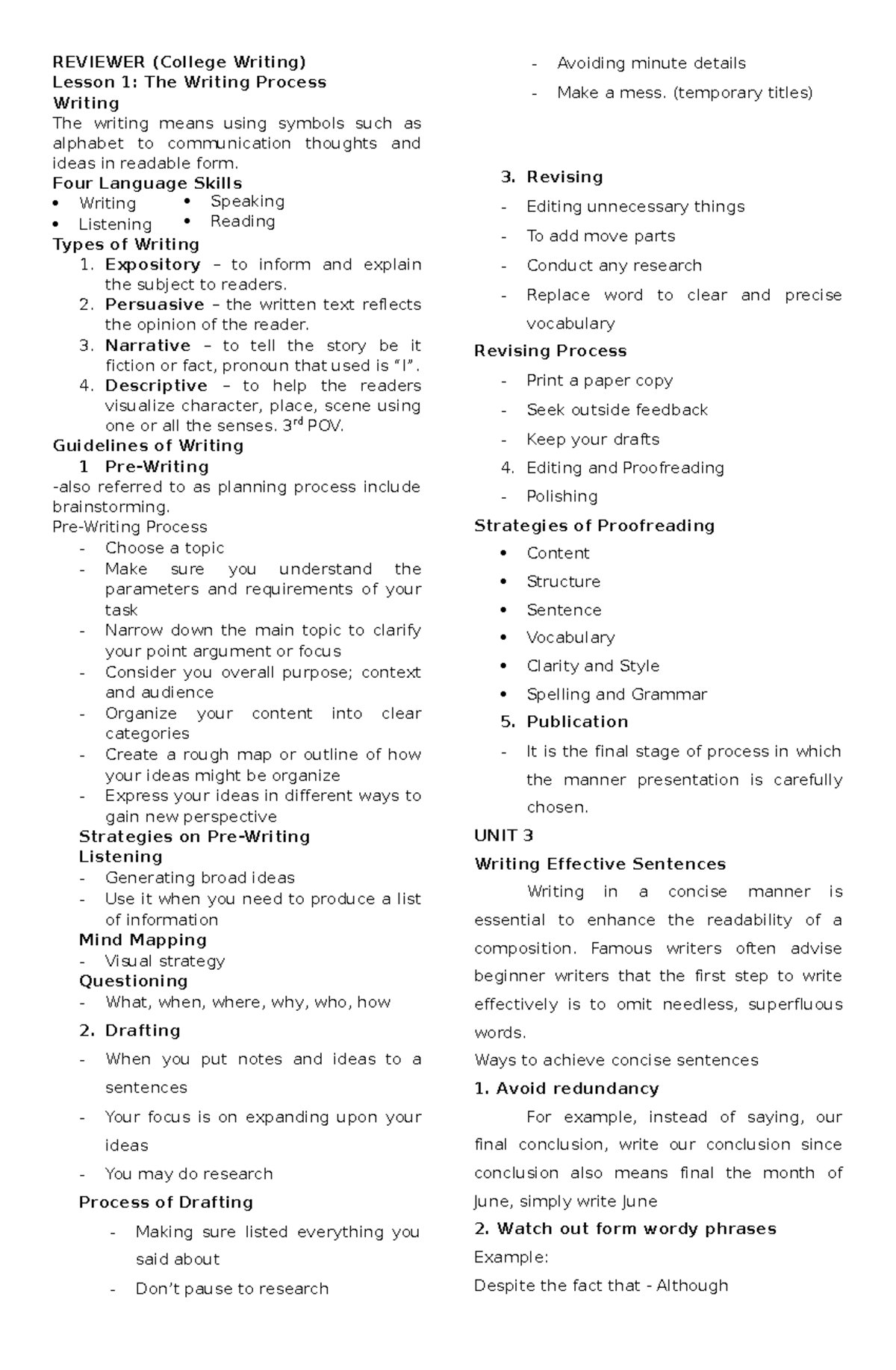 Reviewer - REVIEWER (College Writing) Lesson 1: The Writing Process ...