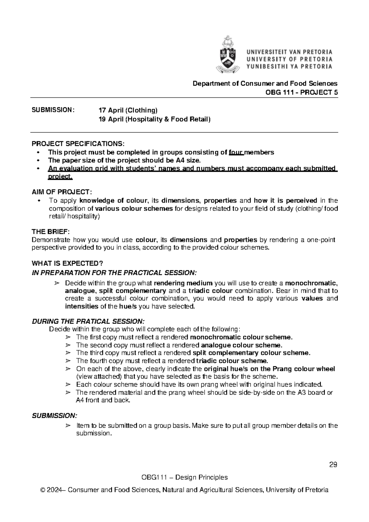 ASM 5 2024 - 29 OBG111 – Design Principles © 2024 – Consumer and Food ...