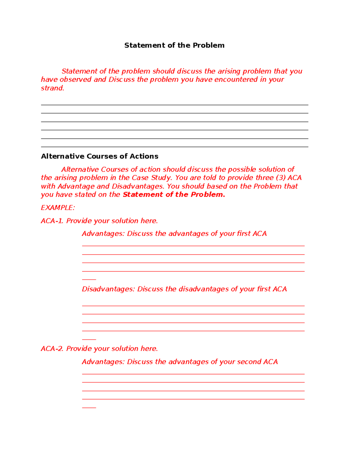 Case Study for PR1 - A note for pr - Statement of the Problem Statement ...