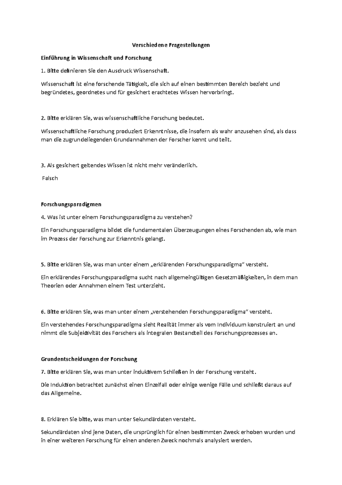 Fragen zu wissenschaftlichen Arbeiten - Verschiedene Fragestellungen ...