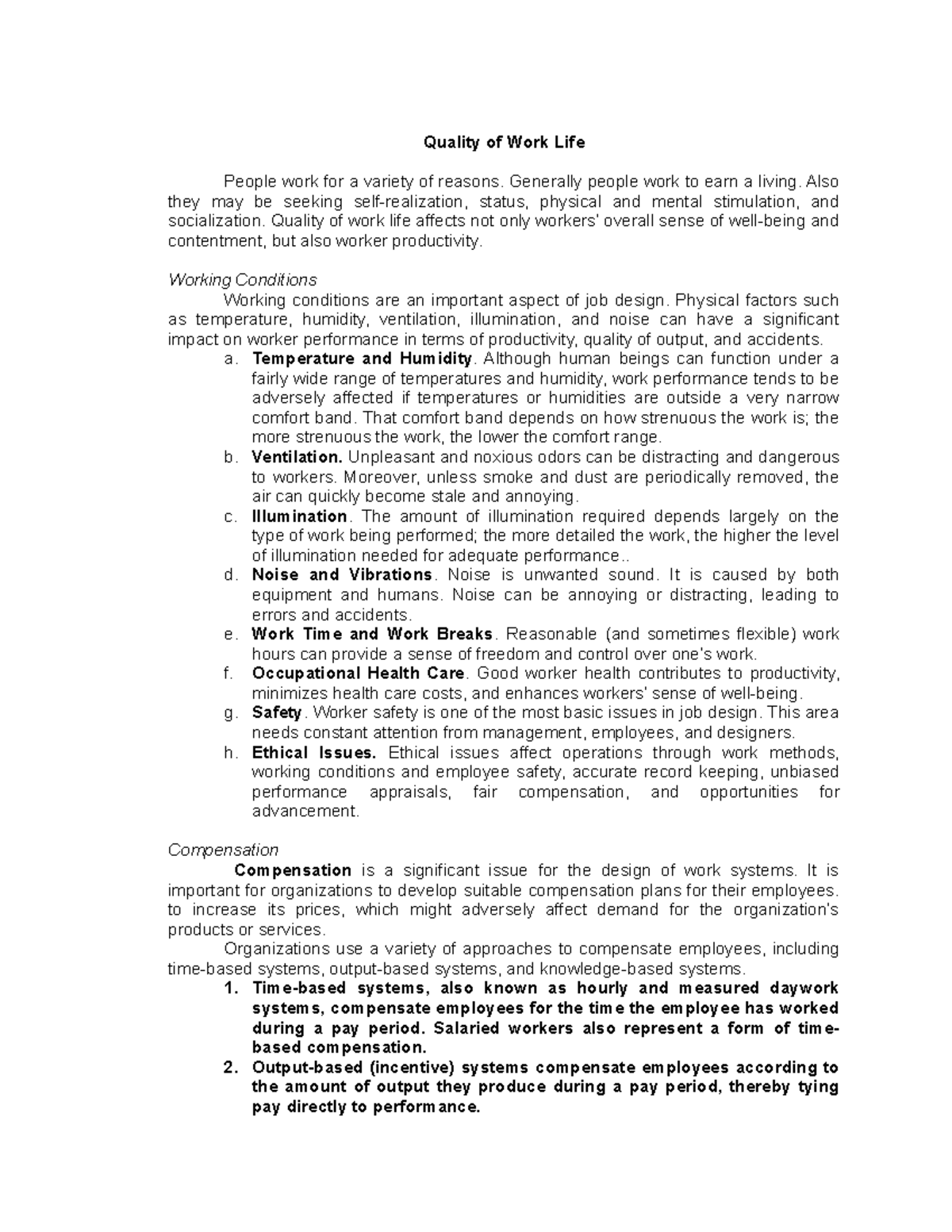 Quality of Work Life - Operations Management Notes - Quality of Work ...