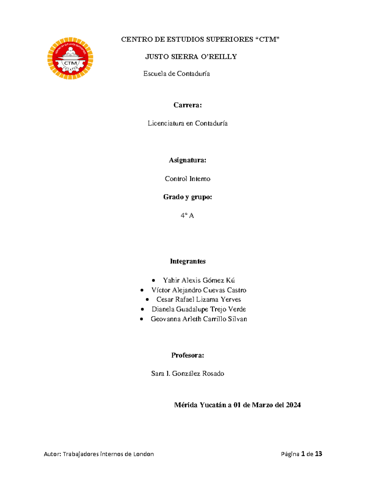 Trabajadores Internos de London U1ADA1 4A - CENTRO DE ESTUDIOS ...