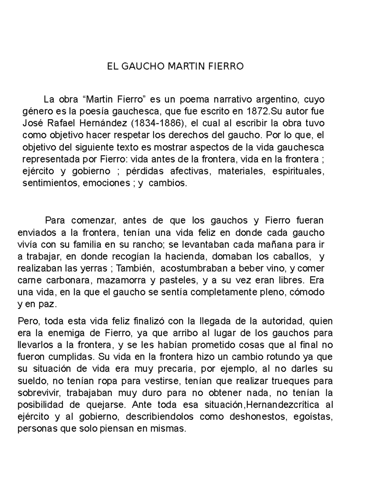 EL Gaucho Martin Fierro - EL GAUCHO MARTIN FIERRO La obra “Martin ...