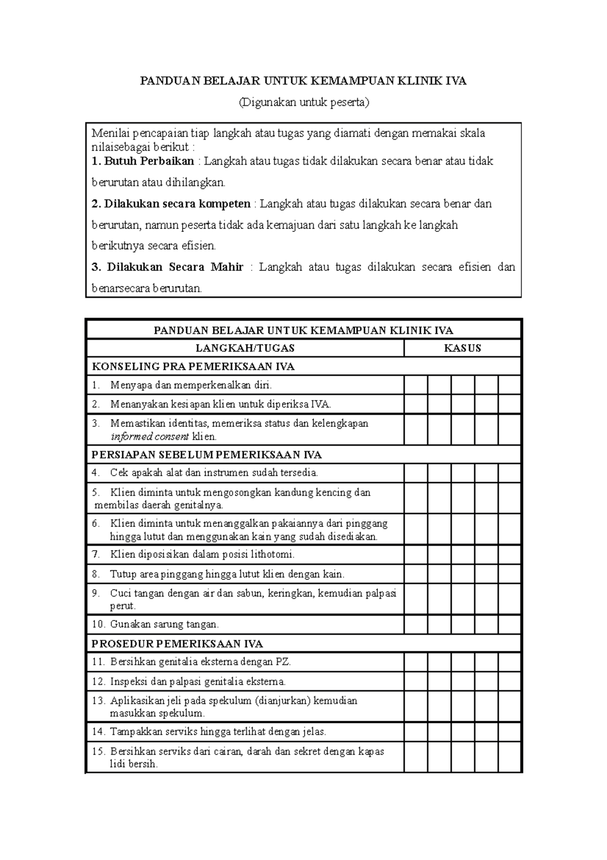 Checklist IVA - Menjelaskan langkah-langkah dalam melakukan pemeriksaan ...