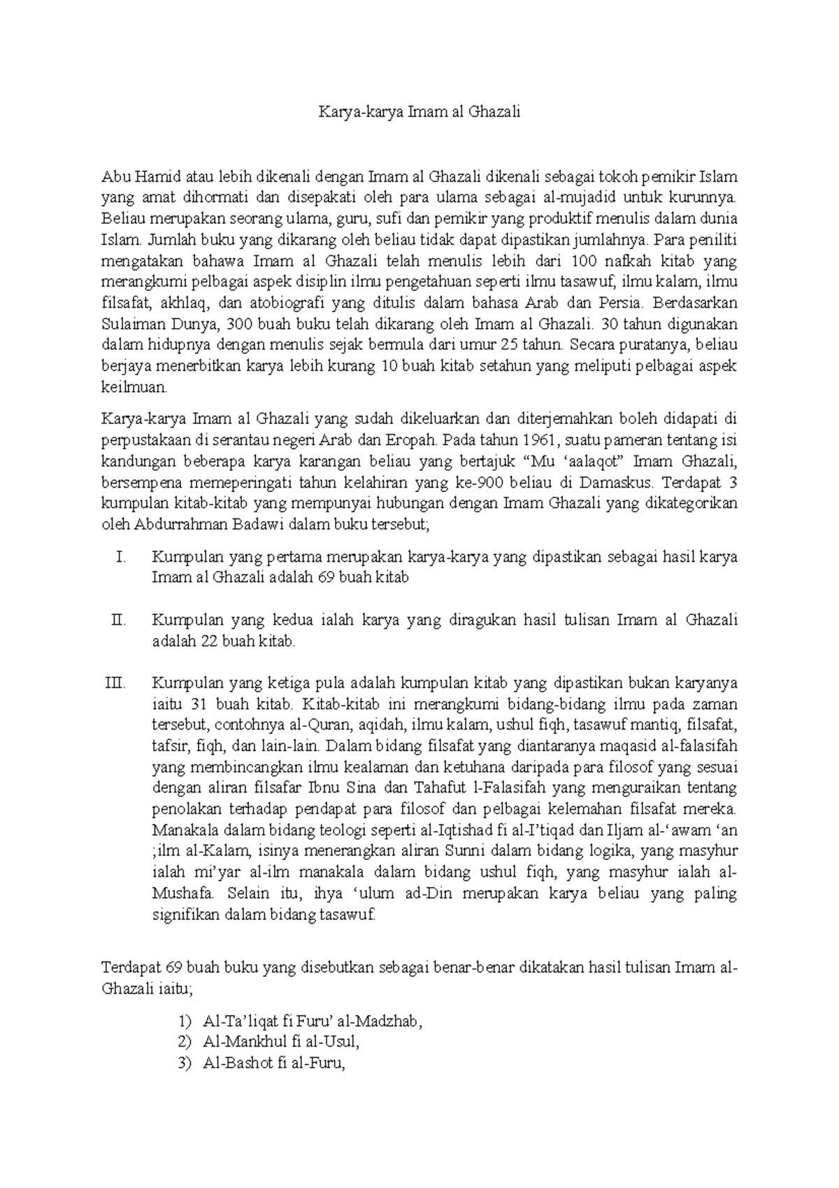 Tokoh Falsafah Islam: Karya Imam Ghazali - Karya-karya Imam al Ghazali ...