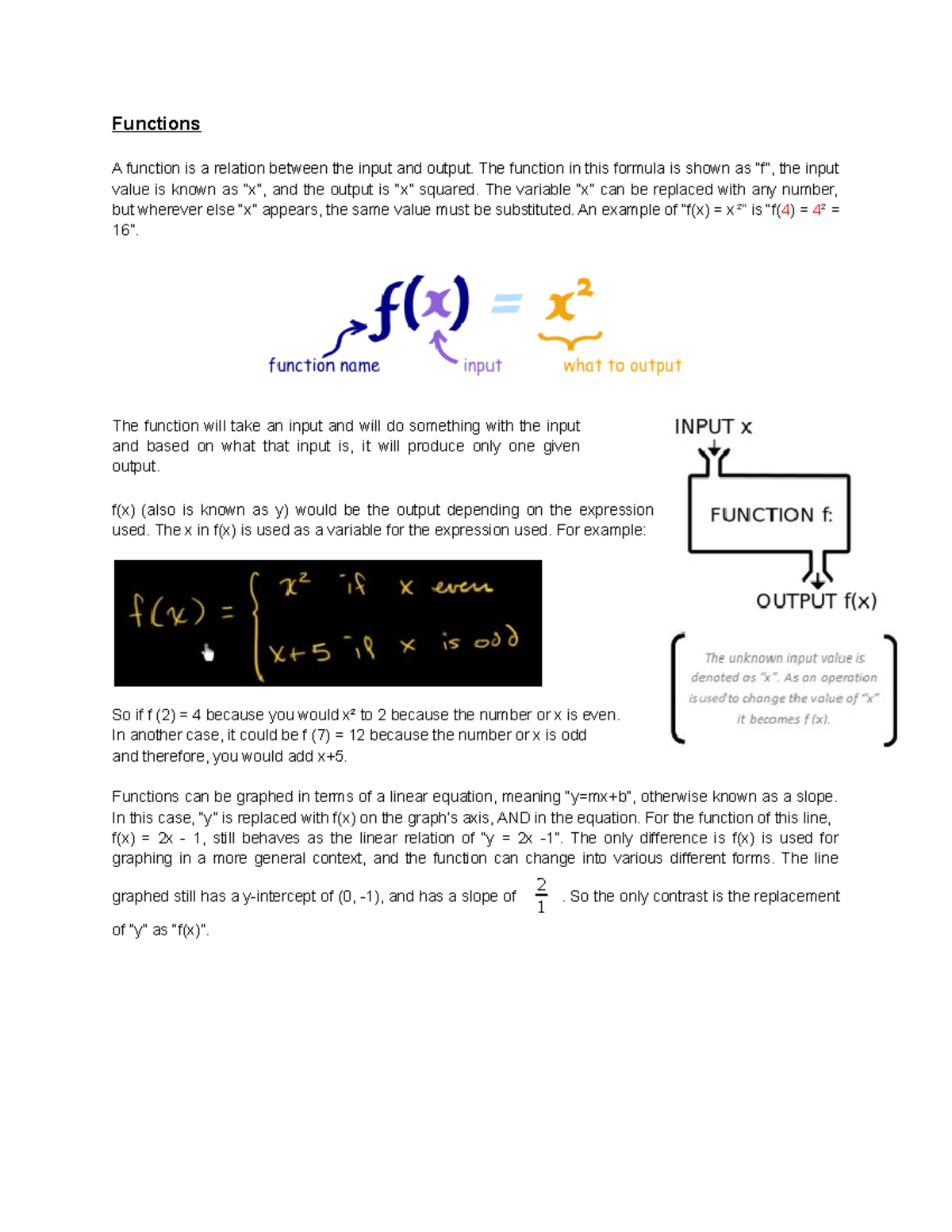 Functions - Notes - Functions A function is a relation between the ...