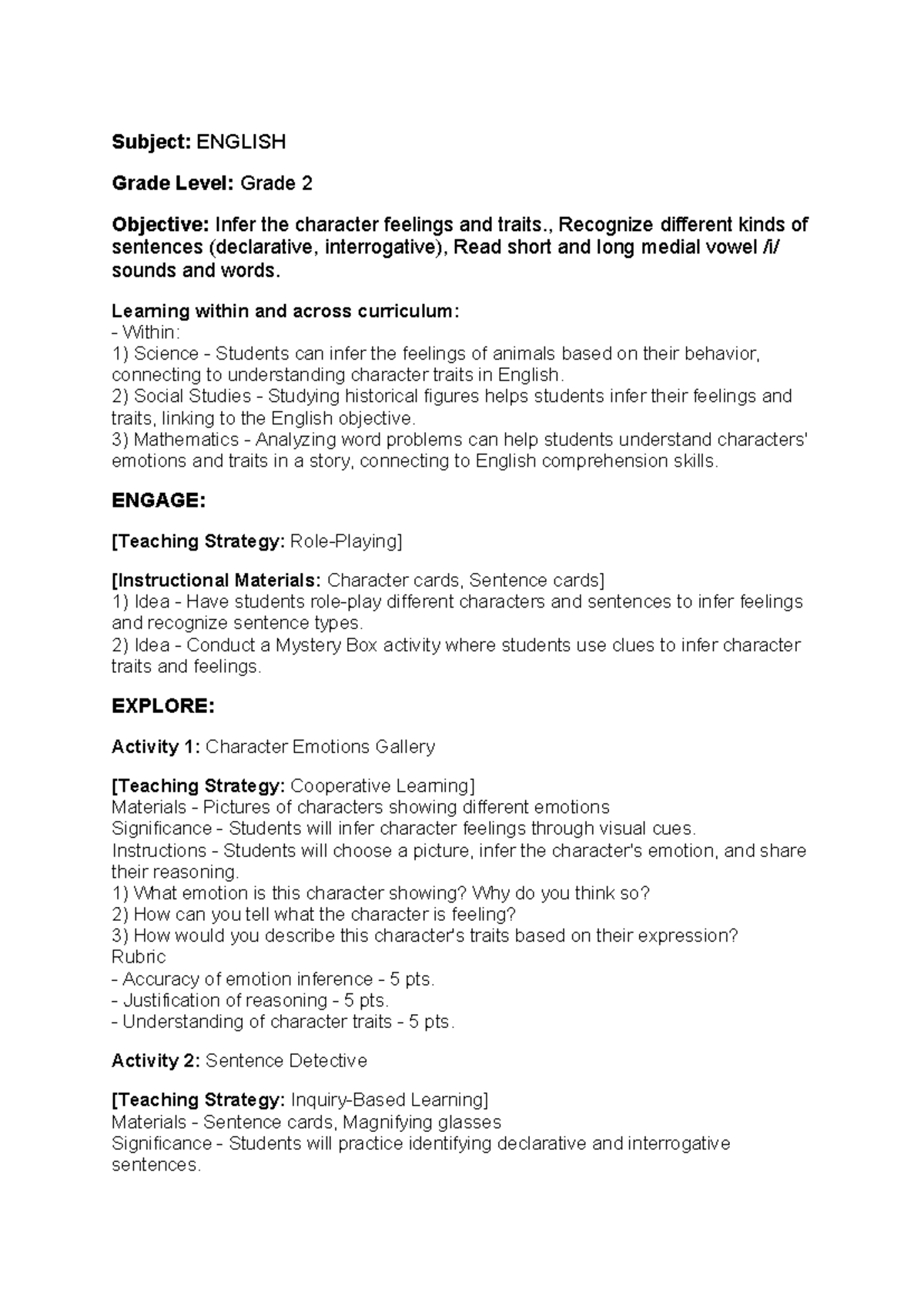 Lesson plan - reference - Subject: ENGLISH Grade Level: Grade 2 ...