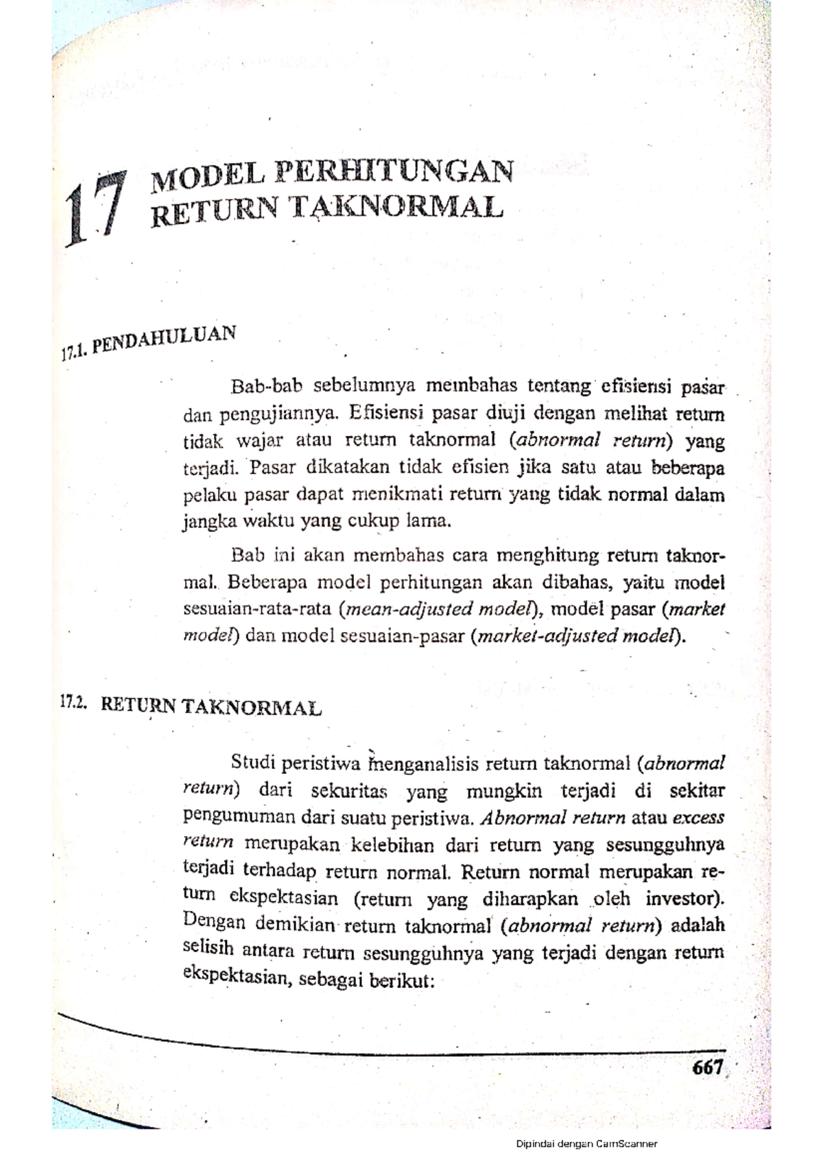 Bab 17 model perhitungan return tak normal - Universitas Pelita Bangsa ...
