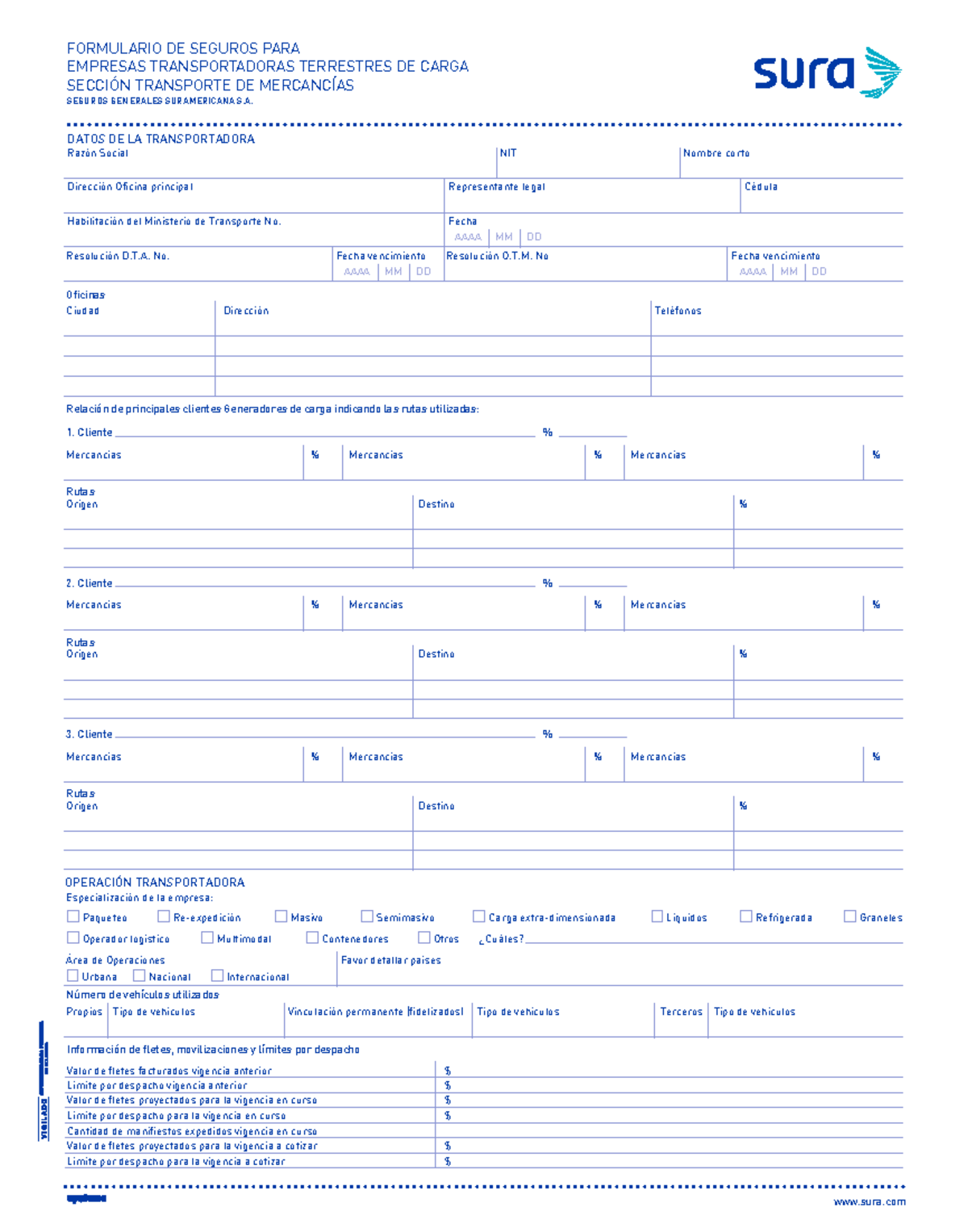 Formulario de solicitud Transporte (editable) - sura FORMULARIO DE ...
