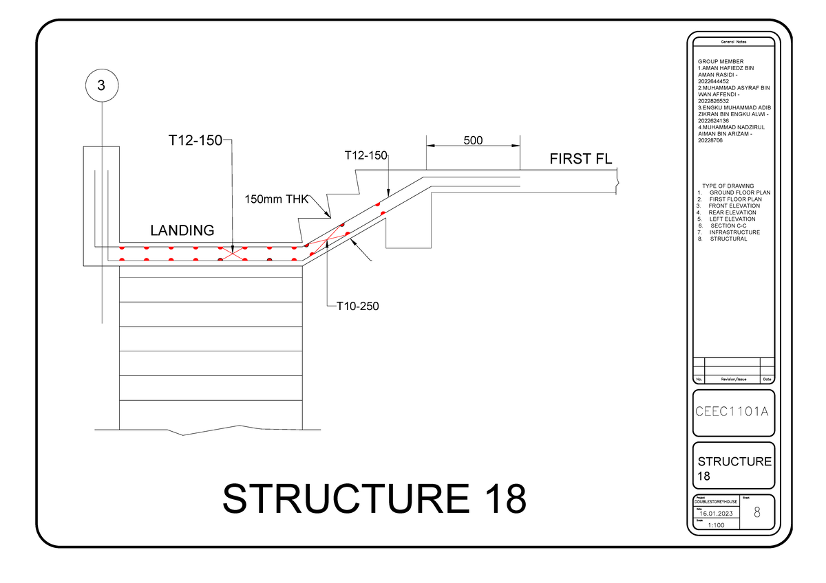 Struc 18-Layout 3-ISO A3 - 3 T12- LANDING 150mm THK T12- 500 T10- FIRST FL STRUCTURE 18 ...