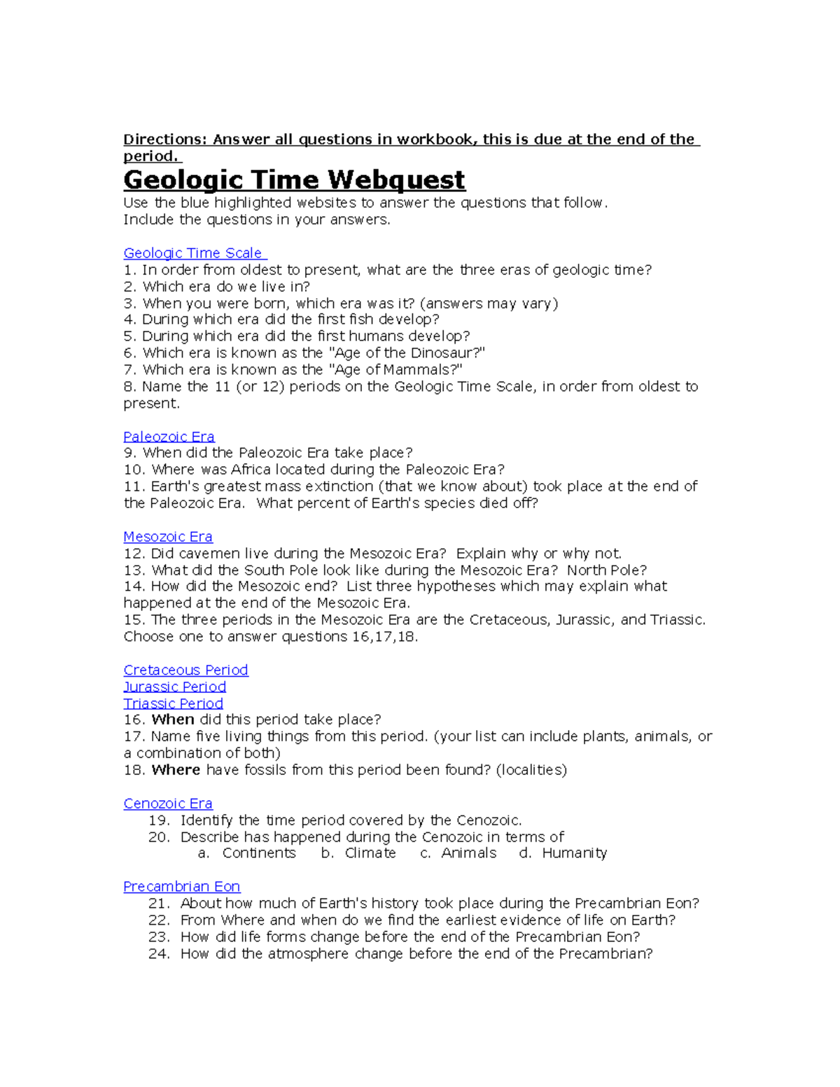 211001938 webquest geologic time - Directions: Answer all questions in ...