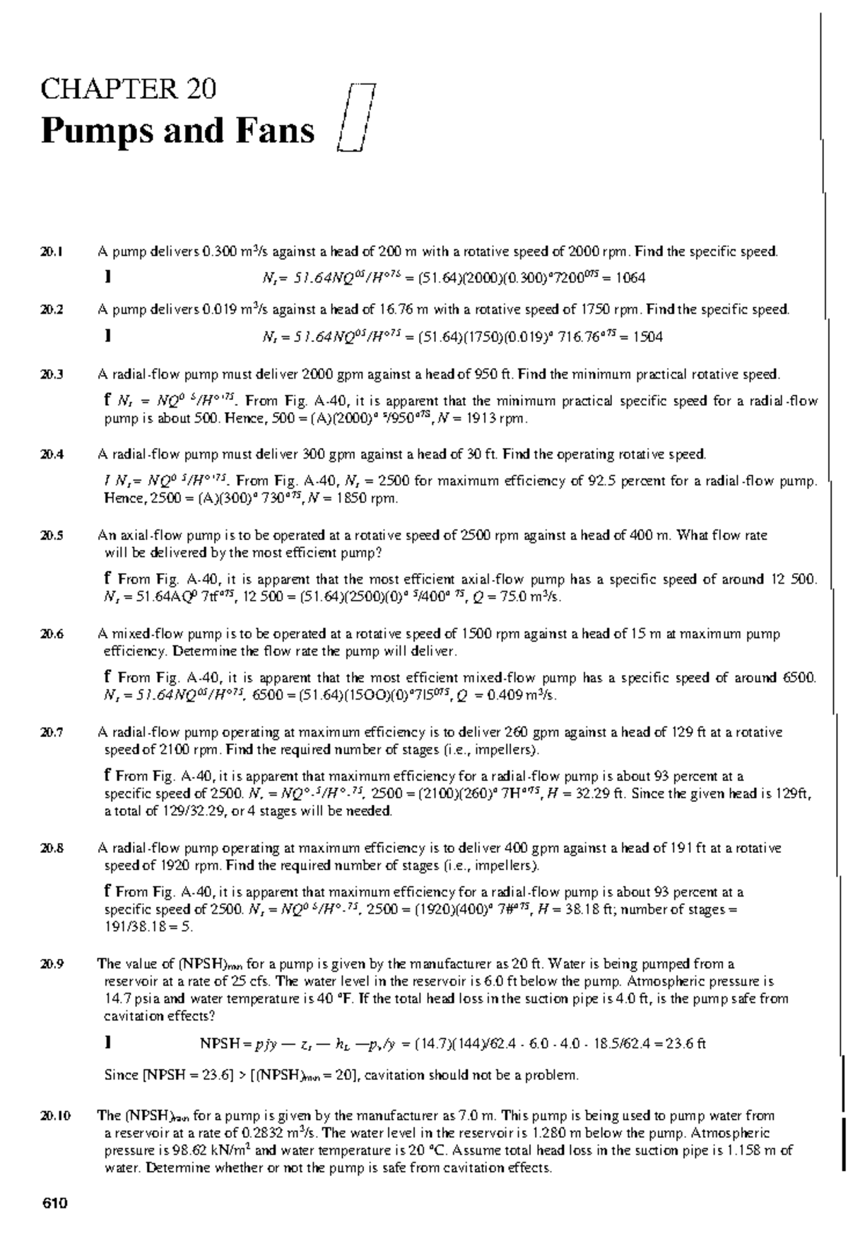 Problems on pumps and fans - CHAPTER 20 Pumps and Fans 20 A pump ...