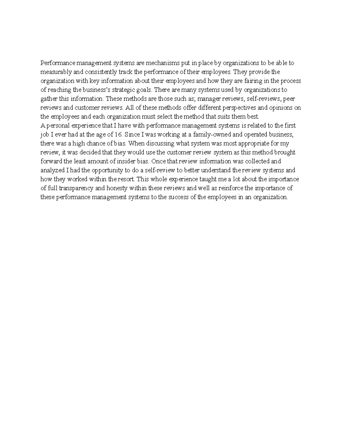 Reflection #7 - Performance management systems are mechanisms put in ...