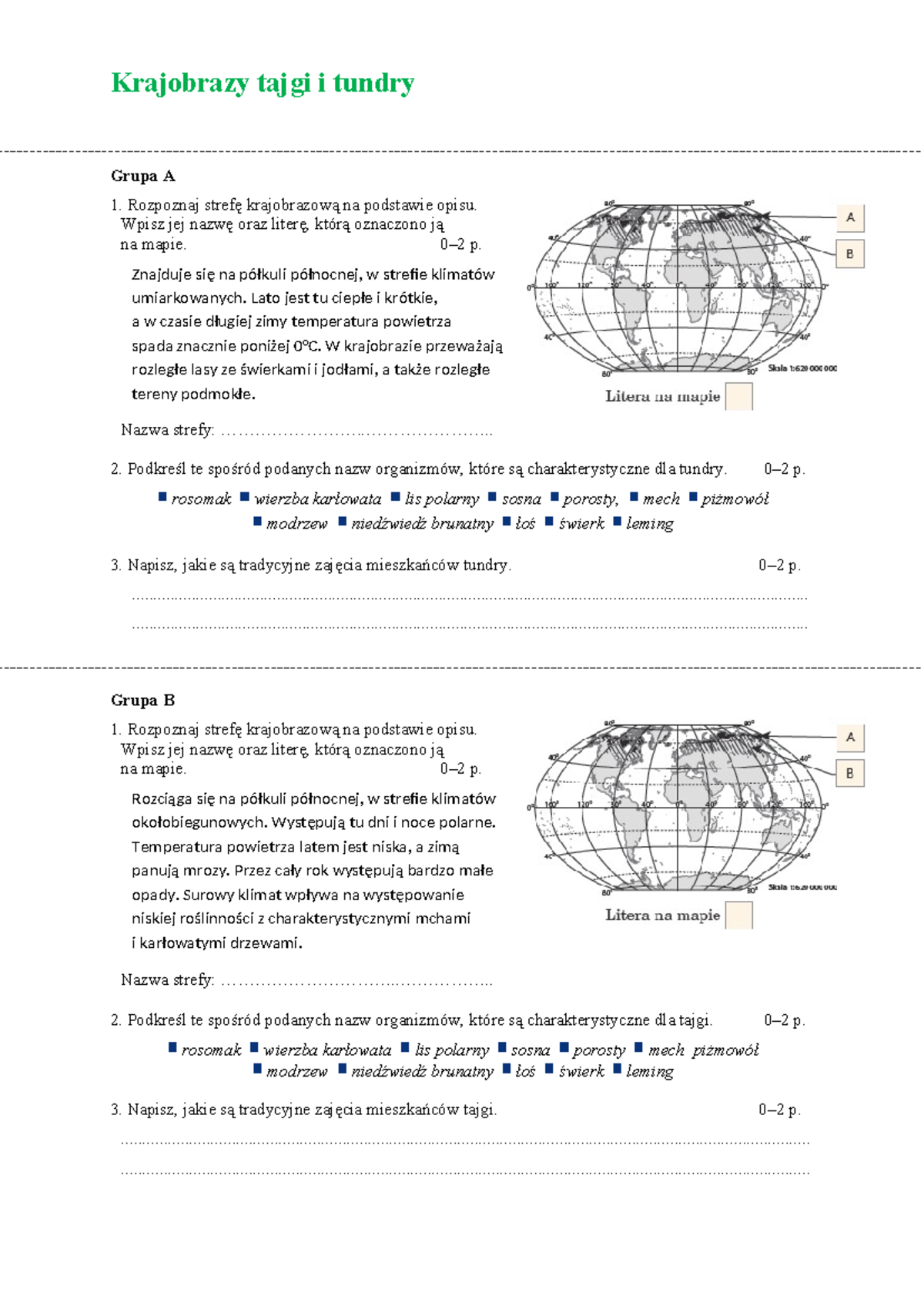 Kartkowka-tajga tundra - Krajobrazy tajgi i tundry Grupa A Rozpoznaj ...
