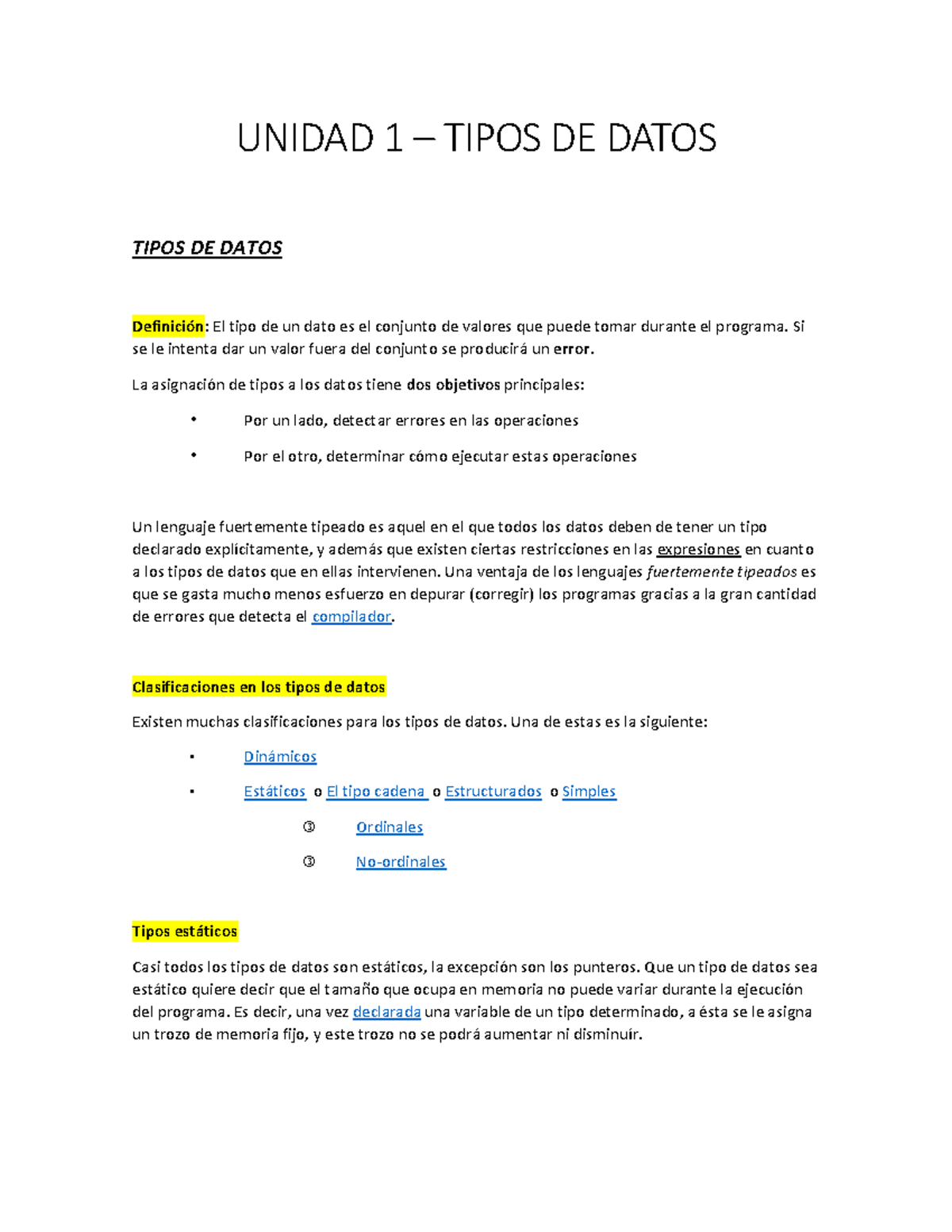 Tipos DE Datos en estructuras de datos - UNIDAD 1 – TIPOS DE DATOS ...