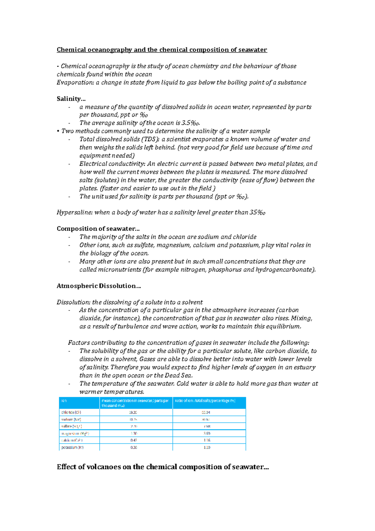 AS Marine Science Notes - Chemical oceanography and the chemical ...