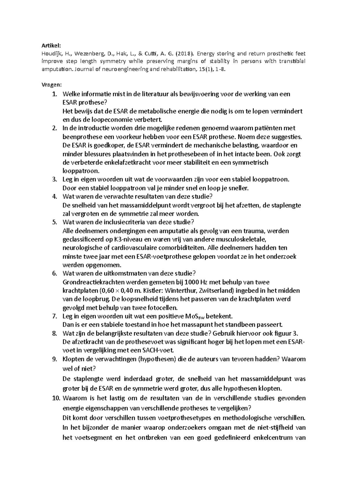 Hulpvragen tekst 8 en 9 artikelen. - Artikel: Houdijk, H., Wezenberg, D ...