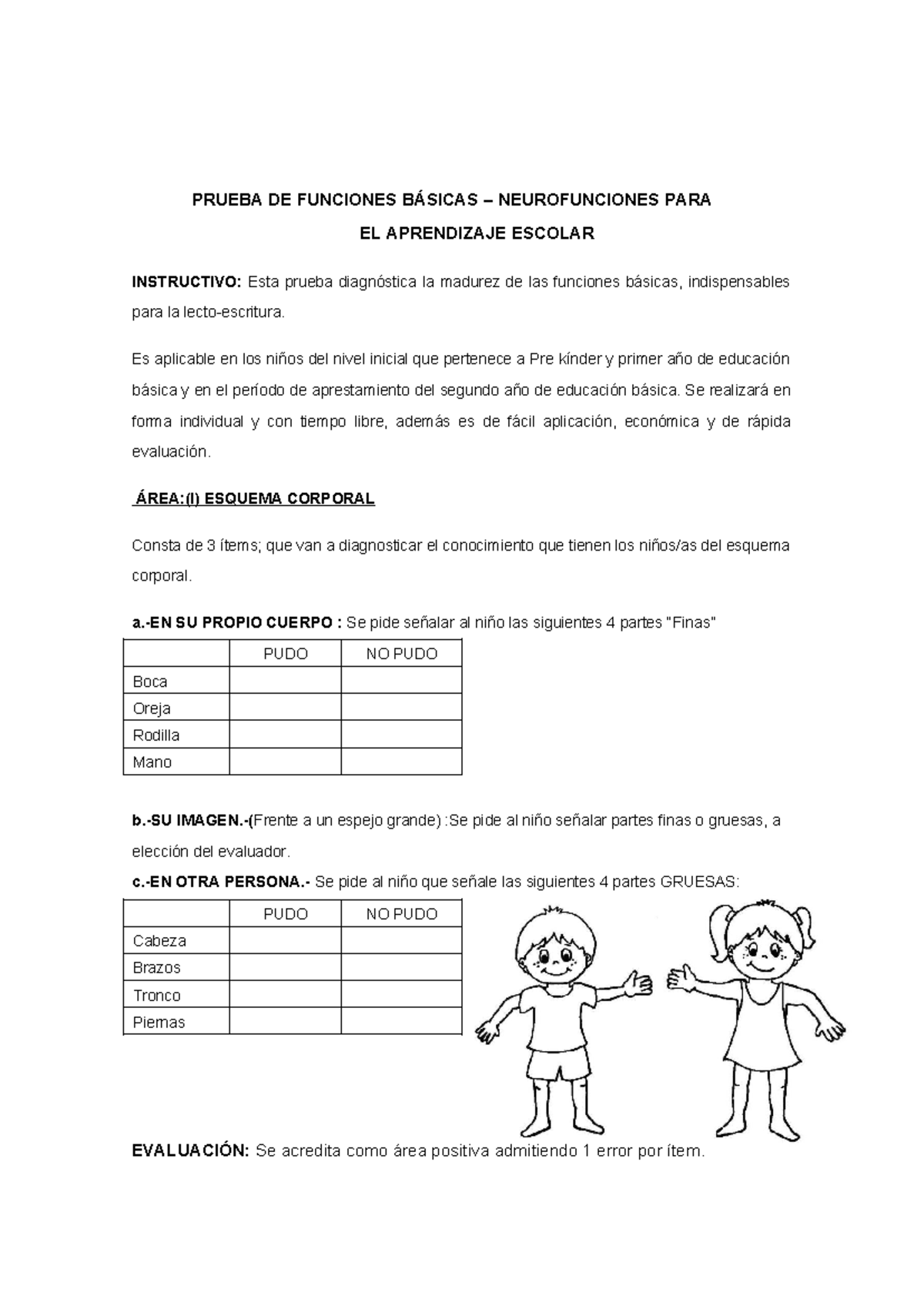 Prueba DE Funciones Básicas - PRUEBA DE FUNCIONES BÁSICAS – NEUROFUNCIONES PARA EL APRENDIZAJE ...