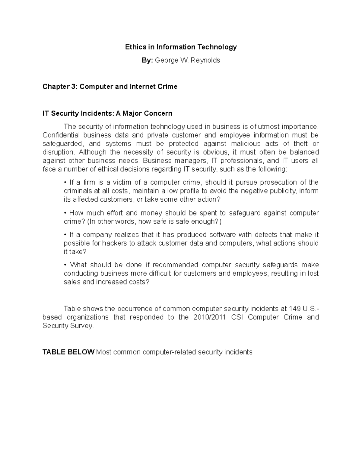 IT Security Incidents A Major Concern Chapter 3 Computer and Internet ...