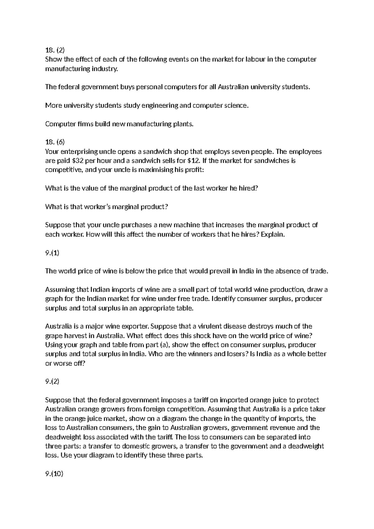 Week 6 ecom - Week 6 questions - 18. (2) Show the effect of each of the ...