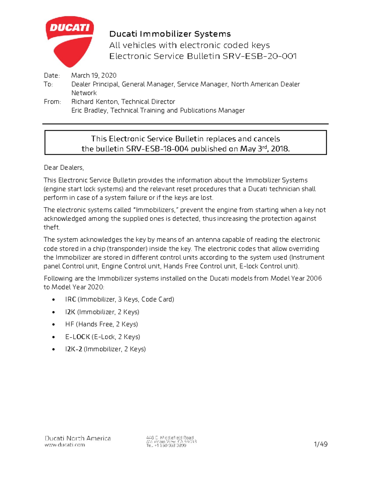 Ducati Keys Systems - All vehicles with electronic coded keys ...