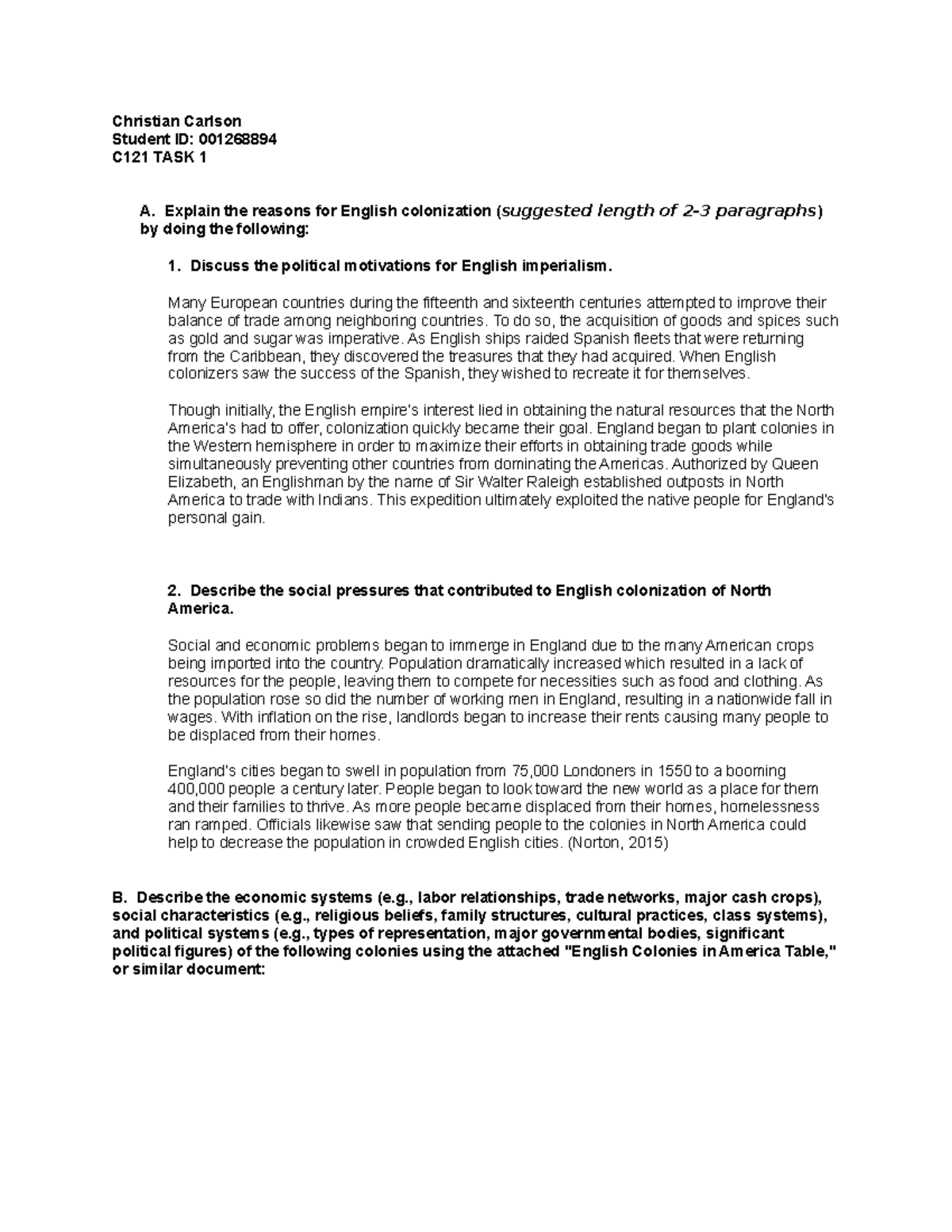 C121 Task 1 - C121 Task 1 - Christian Carlson Student ID: 001268894 ...