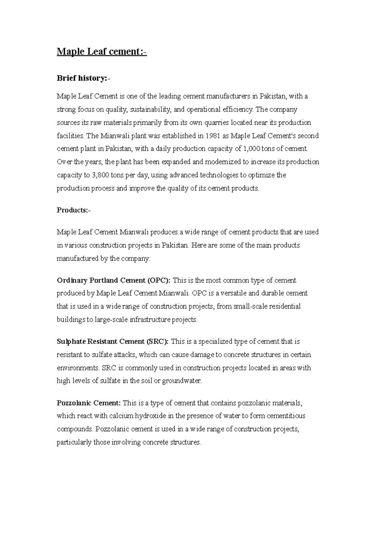 Maple Leaf cement - Our teacher gives us the project on the operations ...