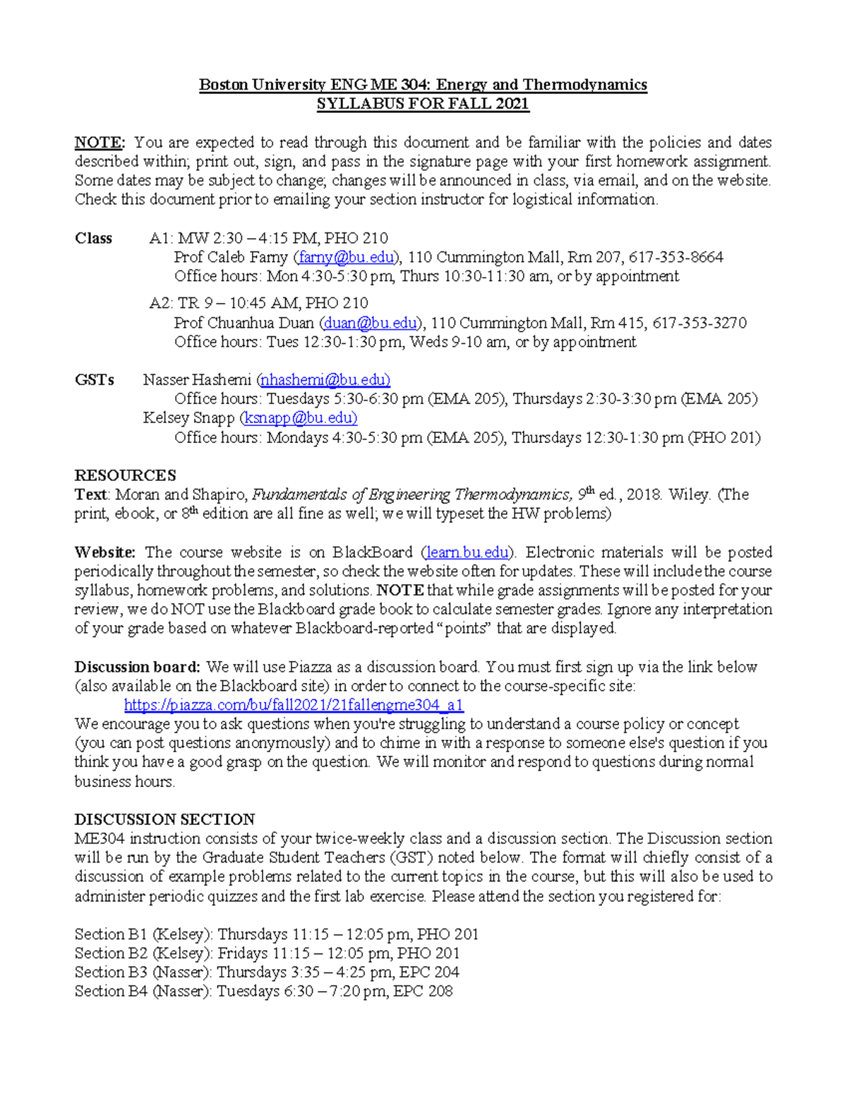 ME304 Syllabus, Fall 2021 - Boston University ENG ME 304: Energy and ...