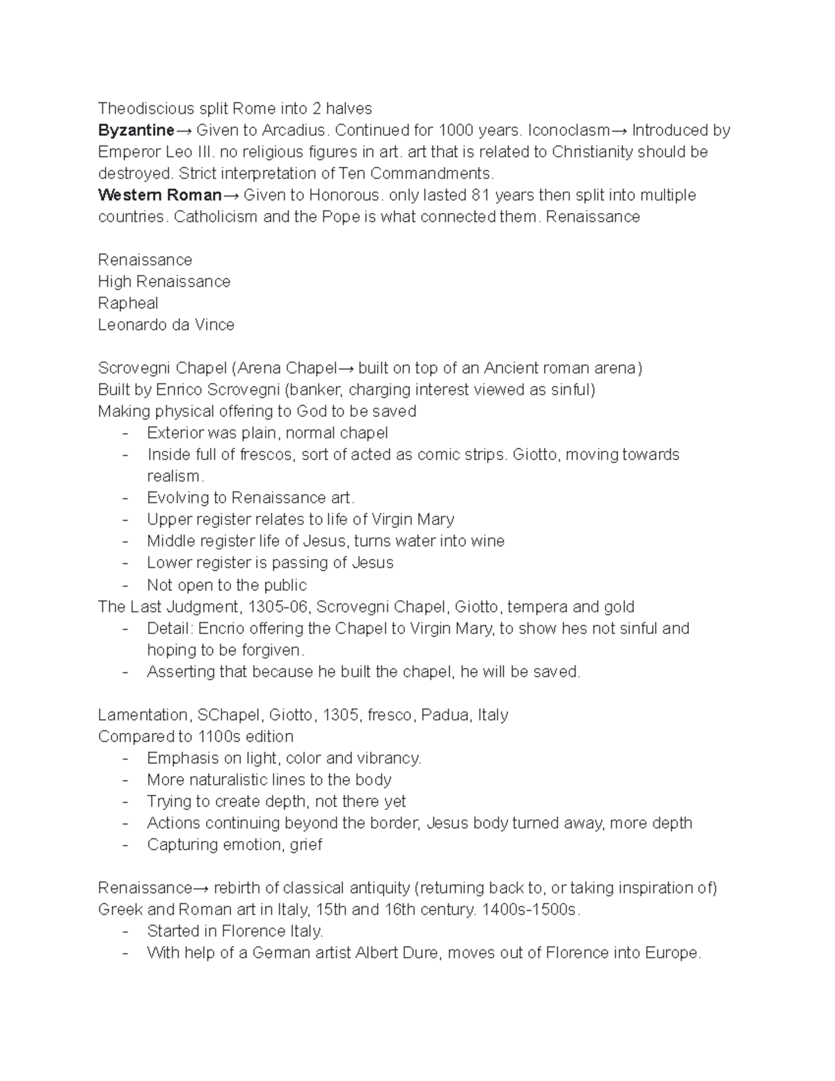 6 - art history notes part 6 - Theodiscious split Rome into 2 halves ...