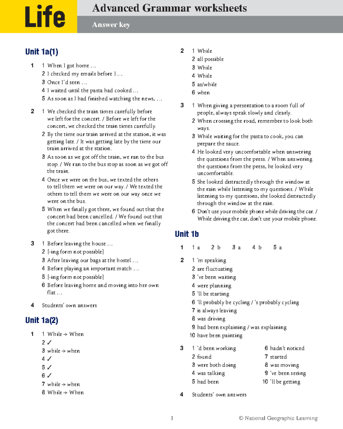 Advanced Grammar Practice Worksheets Answer Key 0 - Life Answer key ...
