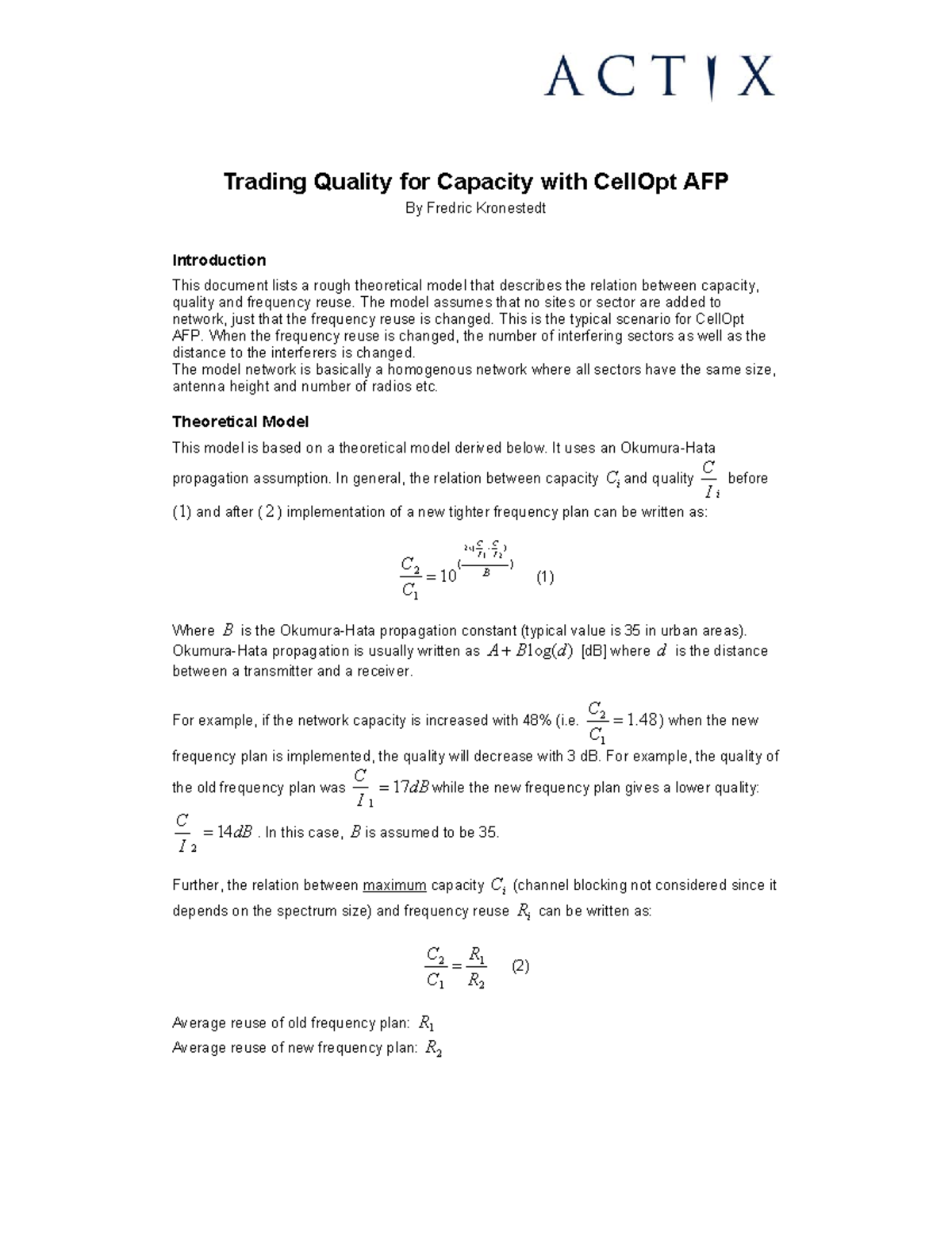 Trading Quality for Capacity with Cell Opt AFP 1 - Trading Quality for ...