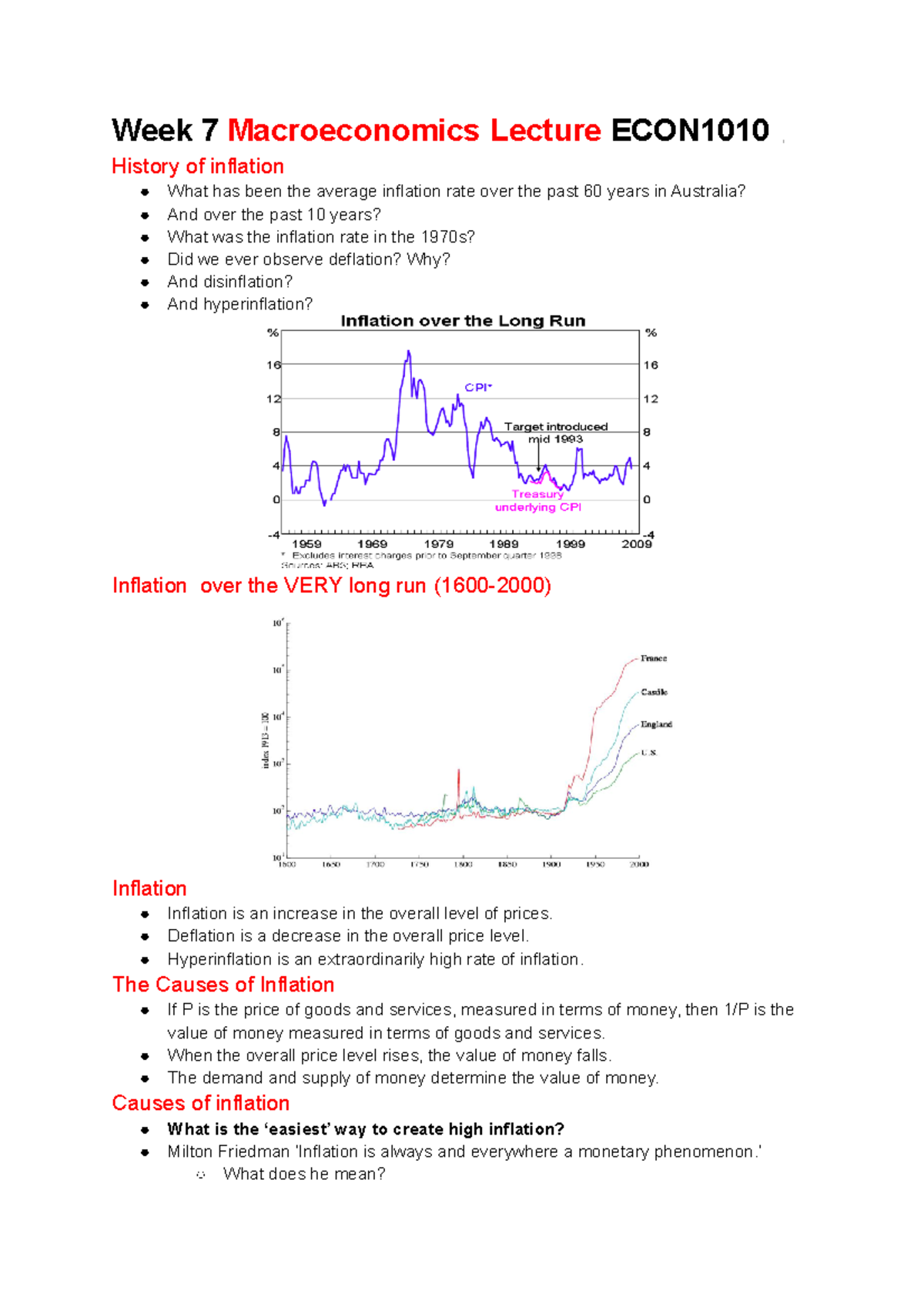 Week 7 Macroeconomics Lecture ECON1010 - Week 7 Macroeconomics Lecture ECON History of inflation ...